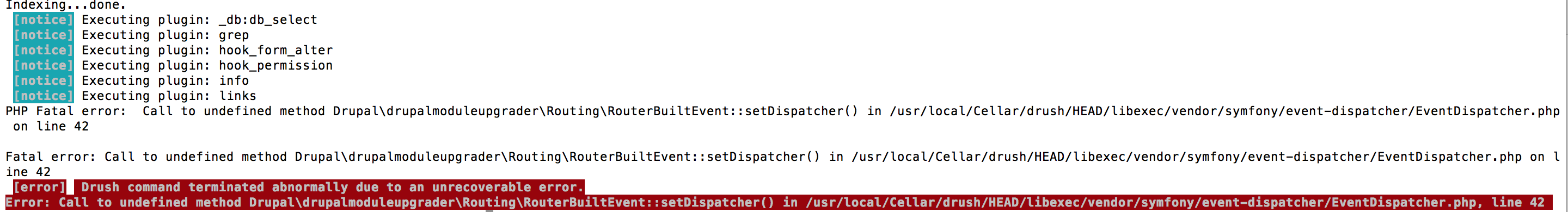[error] Drush command terminated abnormally due to an unrecoverable error. [#2949498] | Drupal.org